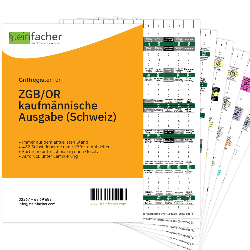 ZGB/OR kaufmännische Ausgabe (Schweiz) - Steinfacher Griffregister